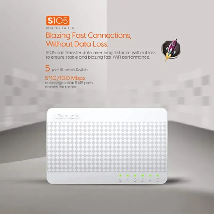 Tenda S105 5-Port 10/100Mbps Sleek And Compact Unmanaged Desktop Fast ...