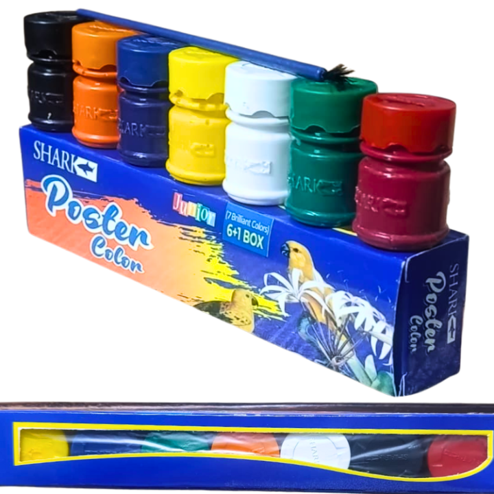 Shark Poster Colors Set 6+1 With Brush – School Art Painting Water ...