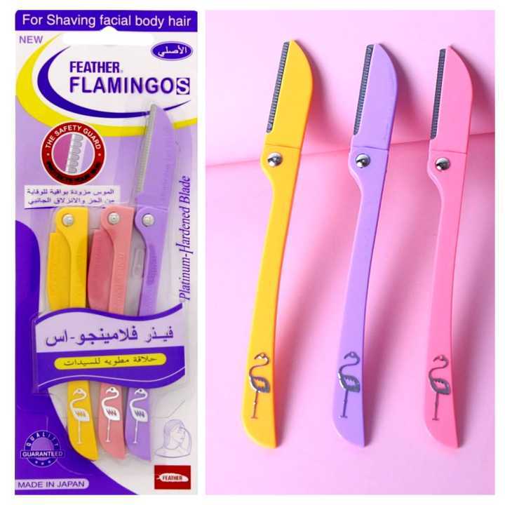 Original Pack Of 3- Feather Flamingo Facial Razor for Face, Eyebrows ...
