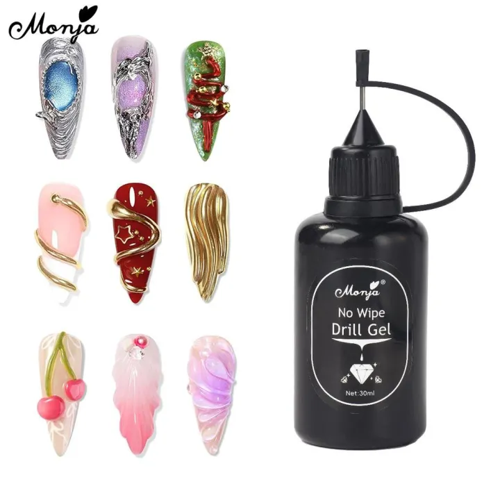 Monja 30ml Nail Art UV Glue Super Strong Rhinestone 5D Pinhole Nails ...