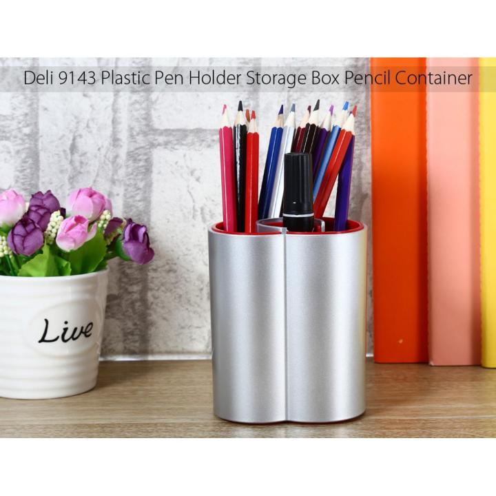 9143 Plastic Pen Holder Storage Box Pencil Container - Silver | Daraz.pk