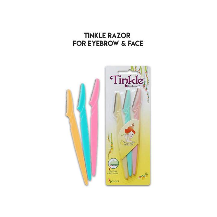 Tinkle Eyebrow Razor 3 Piece Set With Stainless Safety Cover Which Is ...
