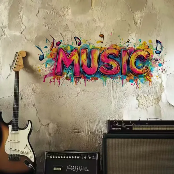 Vibrant Colorful Graffiti-Style Music Lover Wall Stickers Featuring ...