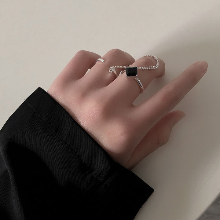 Youbo Minimalist Style Chain Black Square Diamond Ring Set Combination ...
