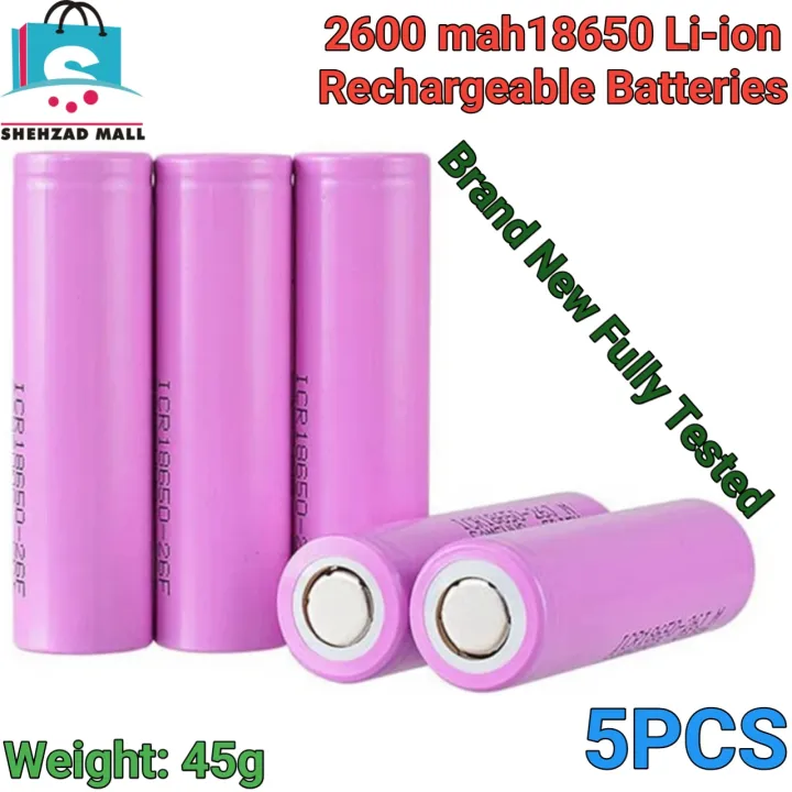 5PCS 18650 Li-ion Rechargeable Batteries – 2600mAh | Brand New & Fully ...
