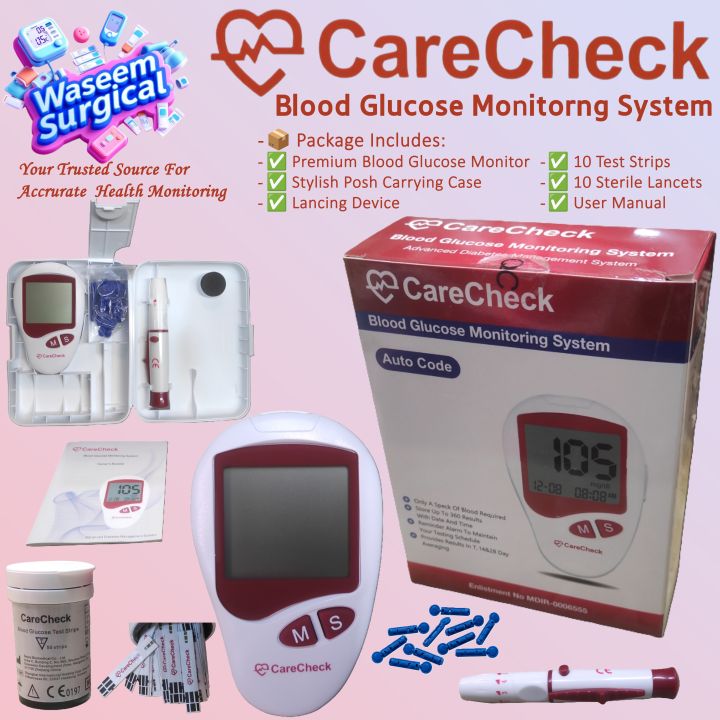 CareCheck Glucometer with CareCheck Glucometer Strips and 10 Lancets ...