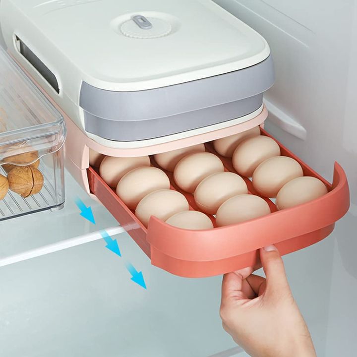 Egg Holder Countertop Auto Scrolling Egg Holder (18-21 Eggs) Egg Tray for Refrigerator Drawer ...