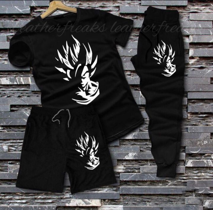 Black Goku Printed Cotton Half Sleeves O Neck Tshirt & Trouser ...
