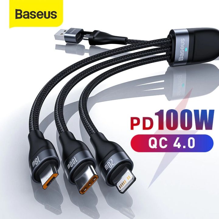 BASEUS 3 in 1 Multi Charging Cable, 100W Fast Charge Supported for Simultaneous Charging of All ...