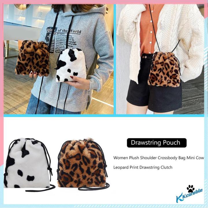 [kcareble]Women Plush Shoulder Crossbody Bag Mini Cow Leopard Print ...