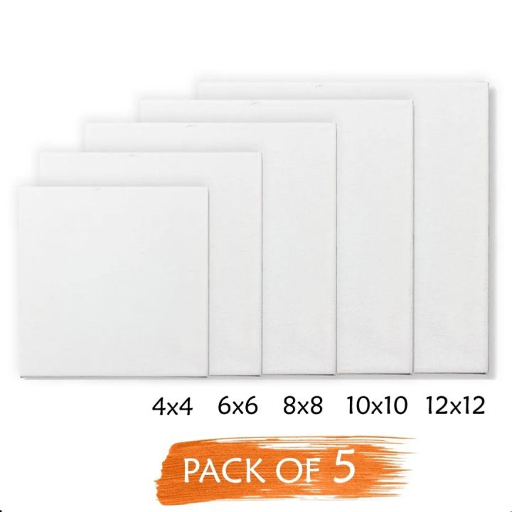 Pack of 5 Square Canvas Boards – Stretched Cotton Painting Canvas for ...
