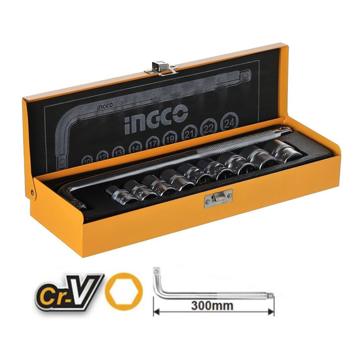 Ingco industrial 1/2" 10pcs Socket Set CrV Material | Daraz.pk
