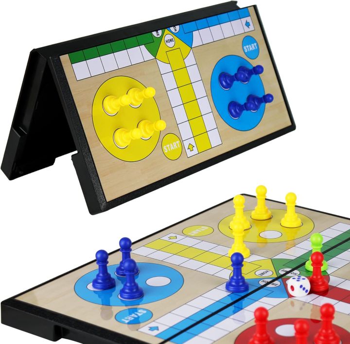 Portable Magnetic Ludo Board Games Folding Flight Game Flying Chess ...