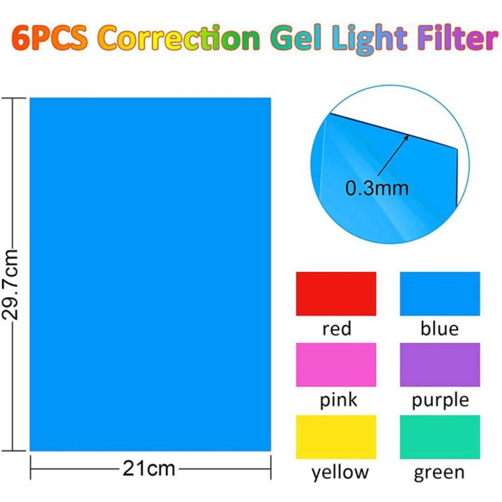 Pack of 6 Colour Films Gel, for Lamps, Coloured Filter (30 x 21cm ...