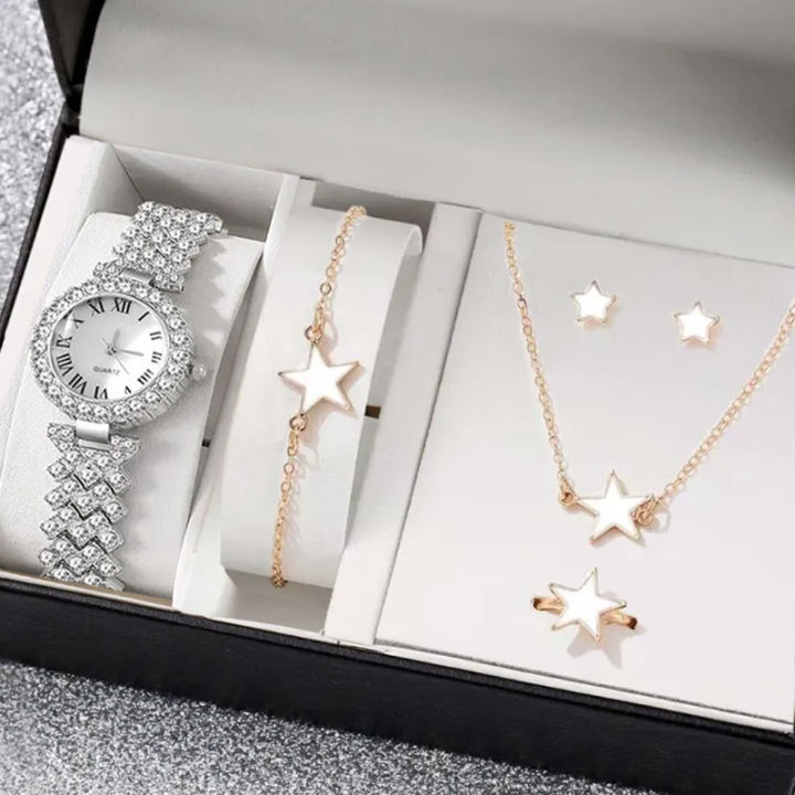 Luxury Women's 6pcs Watches Jewerly Set Dazzling Diamond Inlay ...