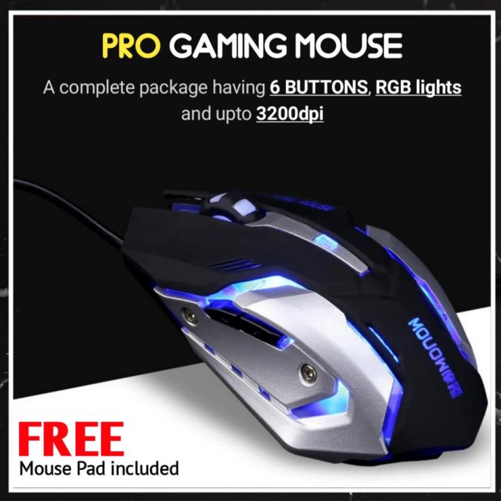 Gaming Mouse 3200 dpi RGB with 6 Programmable Buttons 7 light usb wired ...