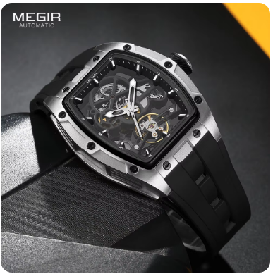 MEGIR Men Wristwatch Fashion Black Waterproof Automatic Mechanical ...