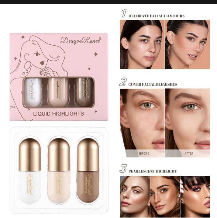 3 Color 3D Face Highlighter Face Contour Bronzer Brightening Concealer ...