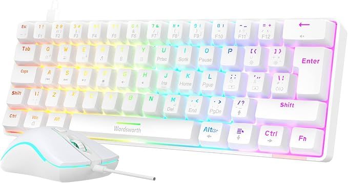 Gaming Keyboard and Mouse, Type C-USB Wired 62 Keys RGB Light Keyboard ...