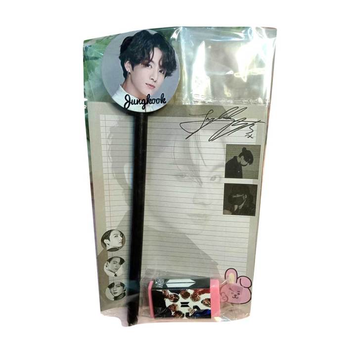 KPOP BTS JUNGKOOK BT21 MEMO SET bts jungkook pencil eraser and memo ...