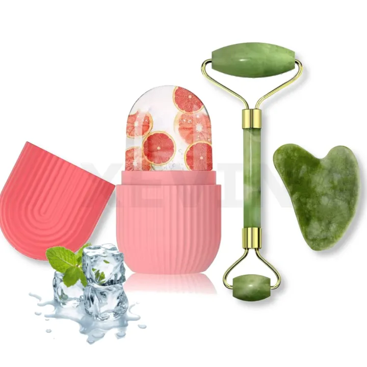 Jade & Derma Roller Gua Sha Board Massager – Face Stone Jade Roller ...