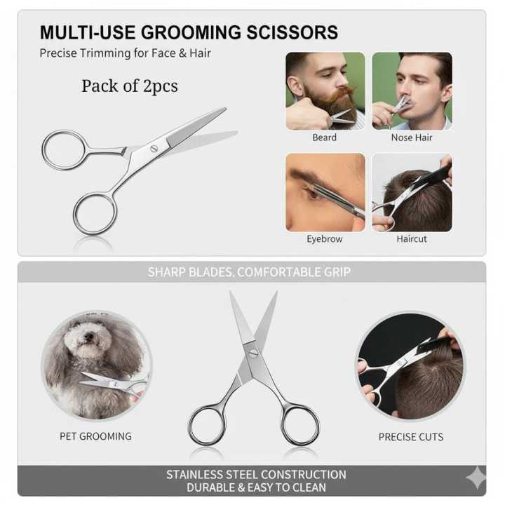 Professional Stainless Steel Mustache & Beard Scissors – Pack of 2pcs ...