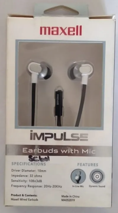 Maxell Impulse Earbuds with Mic Extreme Bass Angled Secure Fit In Ear ...