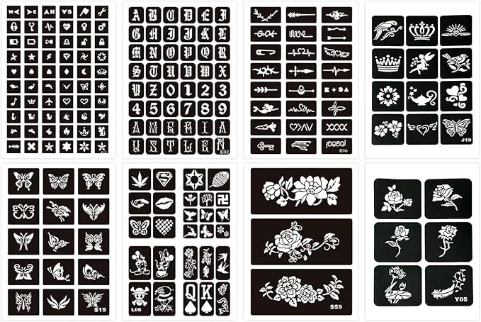 8 Pieces Glitter Tattoo Stencils, Tattoo Stencils Set, Children for ...