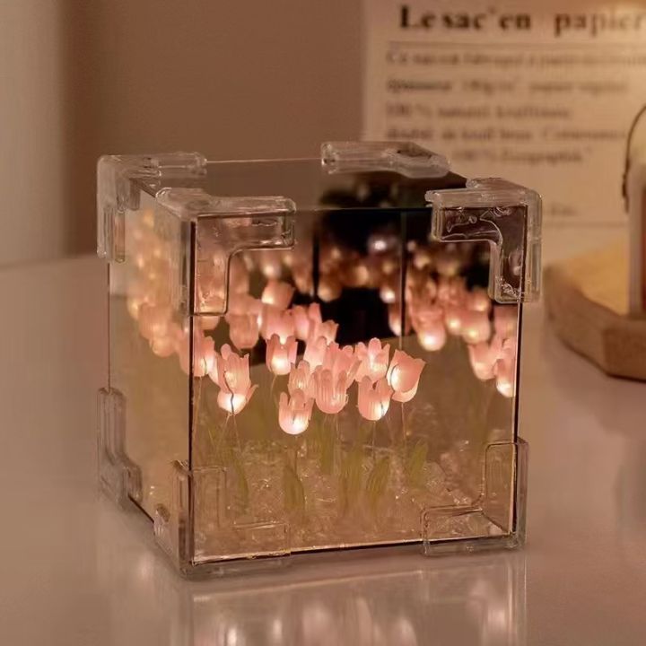 Tulips Cube Mirror Lamp,Finished Tulip Infinity Mirror Light,Handmade ...