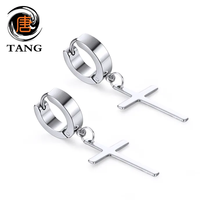 Qingwen earings for men set ear piercing Stainless steel Zircon cross ...