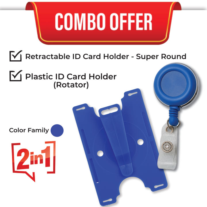 2-in-1 Super Round Retractable ID Card Holder with Rotating Plastic ID ...