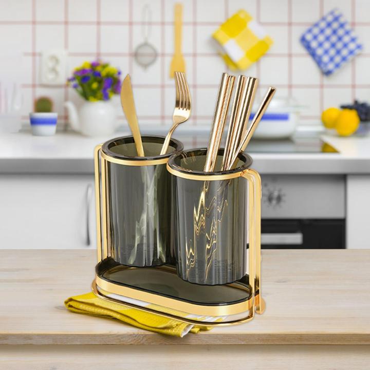 2 Compartments Round Cutlery Holder Utensil Holder Countertop Kitchen ...