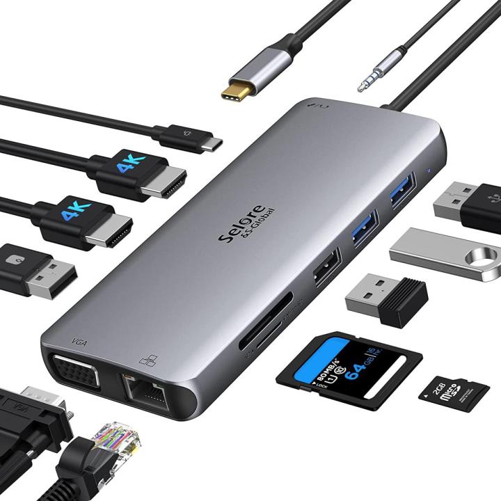 Selore&S-Global Dual display hub USB C Docking Station, Dual HDMI 12 in ...
