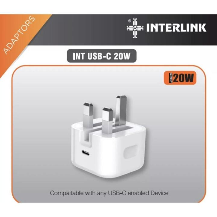 Interlink Power Adaptor USB-C 20 Watt Power Charger for fast Charging ...