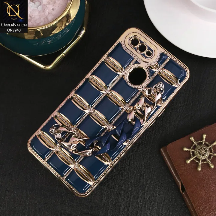 Oppo_ A5s 4G Cover - Blue - 3D Electroplating Square Grid Design Soft ...