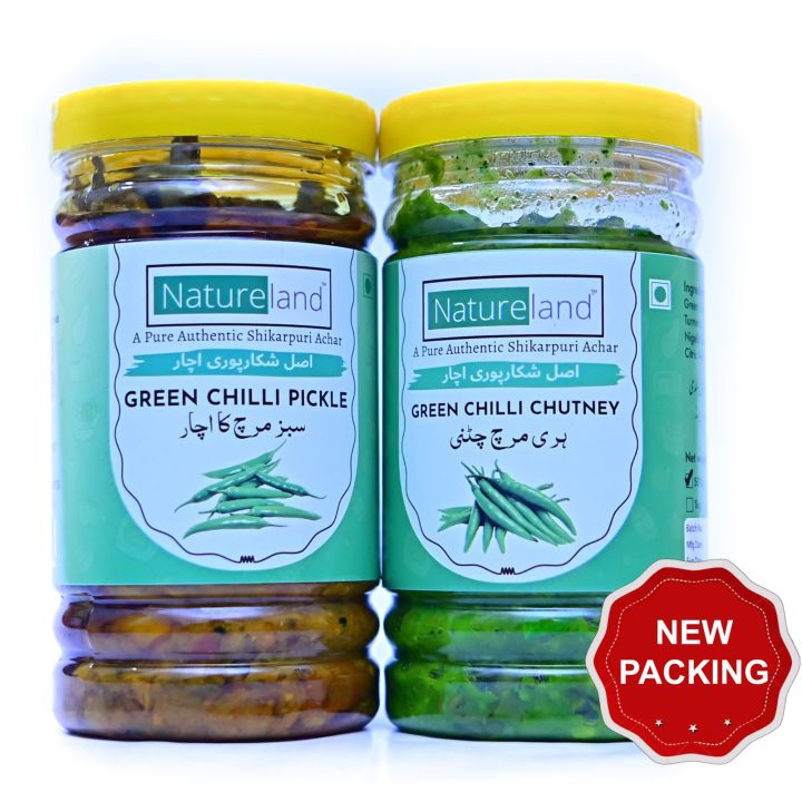 Pack of 2 - Natureland Shikarpuri Green Chilli Chutney & Green Chilli ...