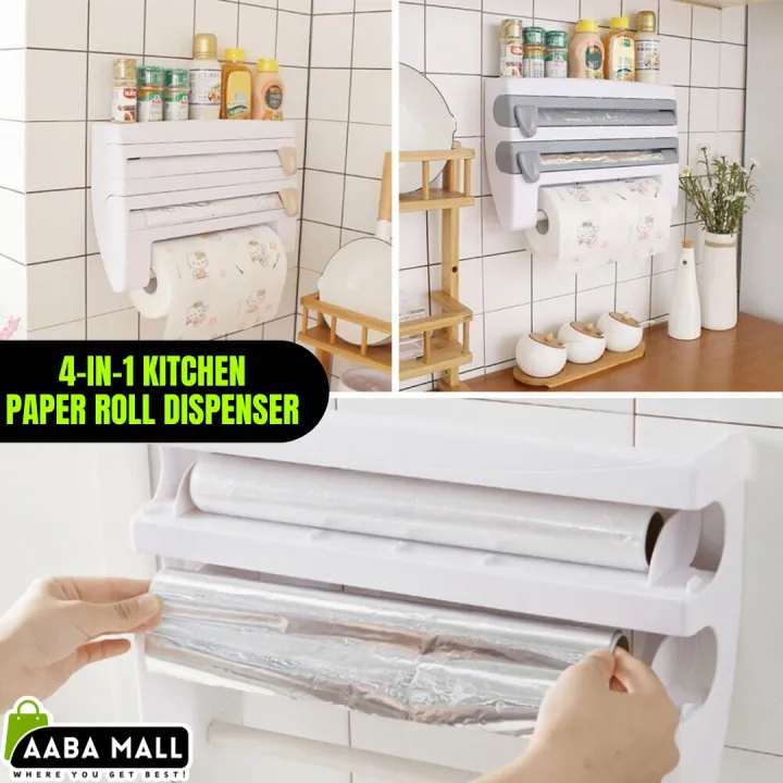 4 in 1 Kitchen Paper Roll Holder Wall Attach Kitchen Food Wrap ...