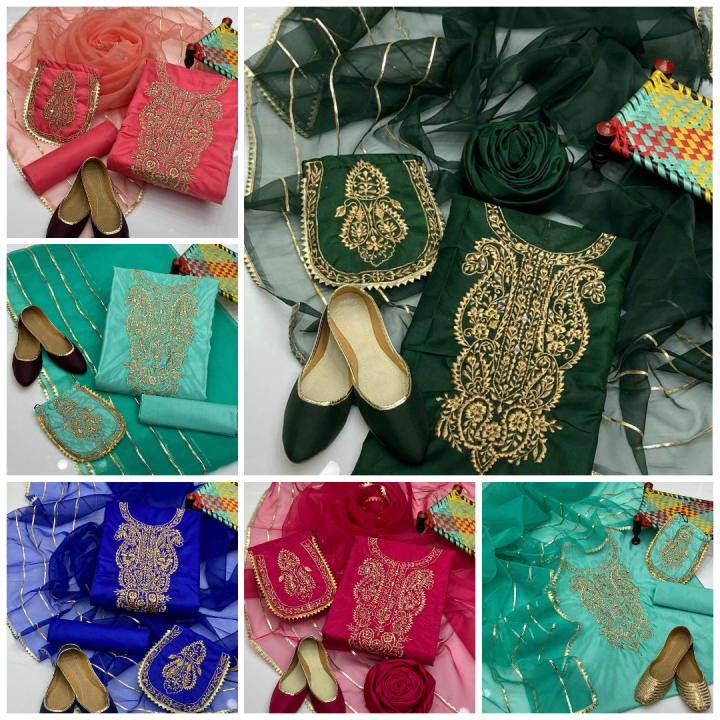 Elegant 05 Piece Khatan Embroidered Suit Set with Organza Dupatta and ...
