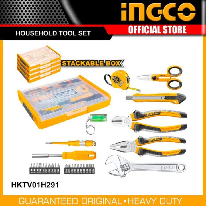 Ingco 29 Pcs household tools set with box (Combination plier, cutting ...