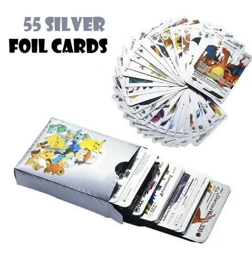 55 Pcs Pokemon Silver Foil Cards Anime Cartoon Pokémon English Version ...