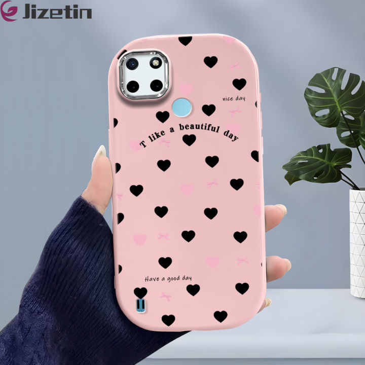 Jizetin for Realme C21Y C25Y Back Cover Black Heart Shape Bright Lens ...