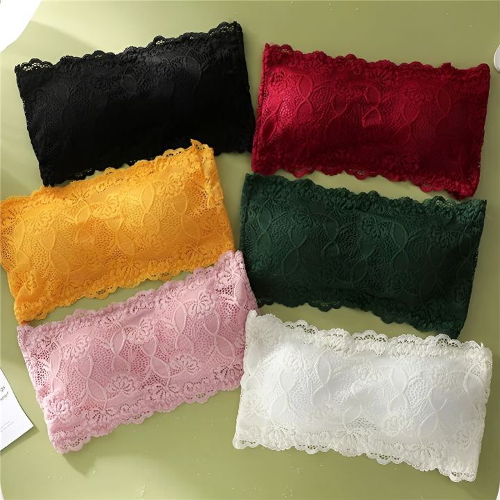 Ladies Floral Lace Thin Removable Padded Strapless Bra with Hook Free ...