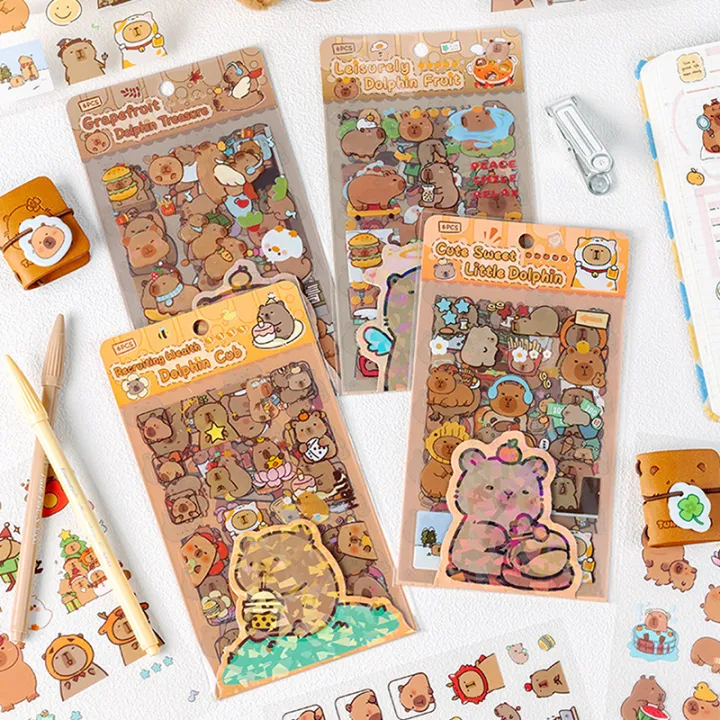 6Sheets/pack Cute Cartoon Capybara Stickers Transparent Waterproof ...