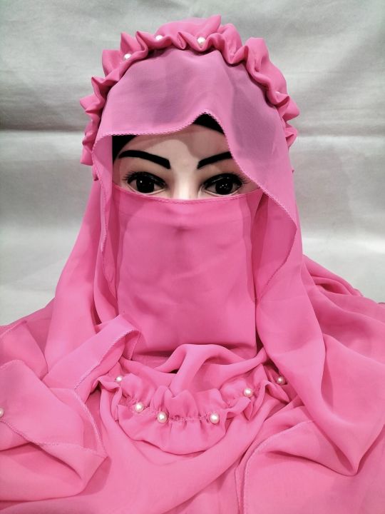 CROWN READY TO WEAR NIQAB WITH PEARLS – ROSE PINK | Daraz.pk