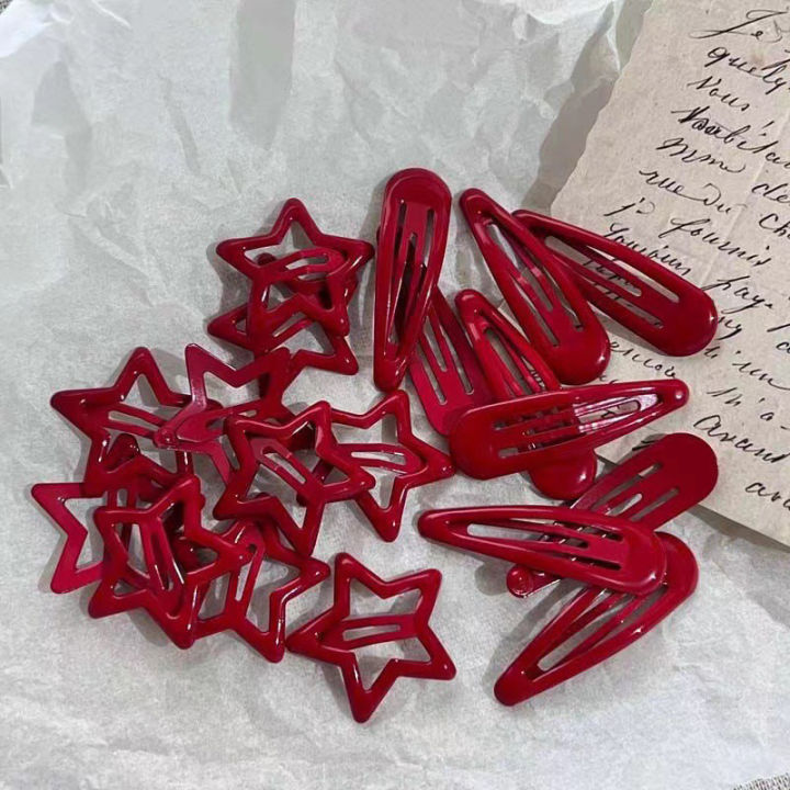 5pcs Red Star Metal Snap Lucky Clip Hair Clips Girls Hairpins Barrettes ...