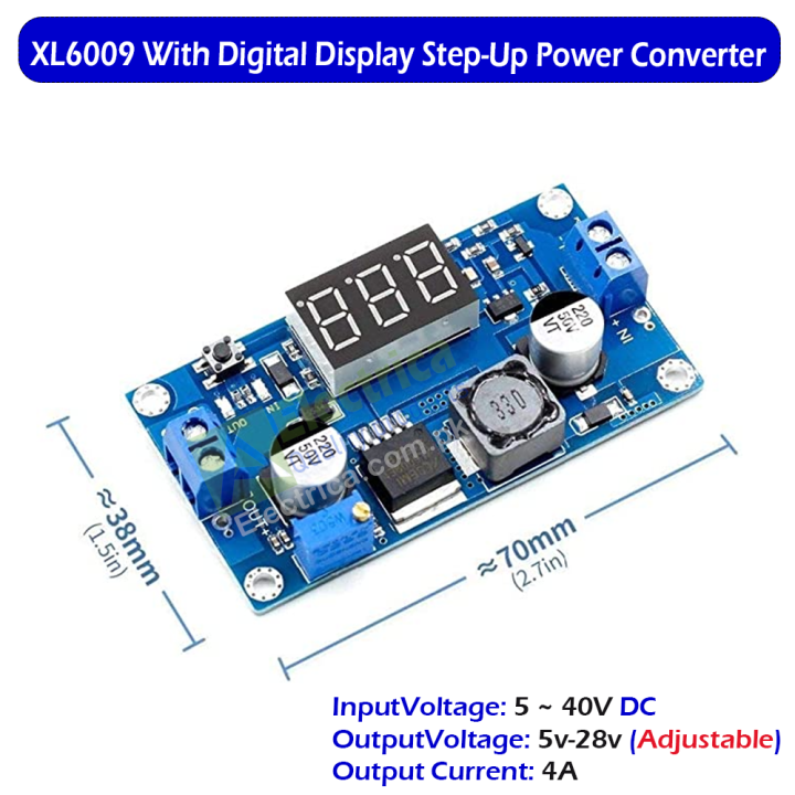 XL6009 DC-DC Adjustable Boost Module 5-40V 4A with Digital Display By ...