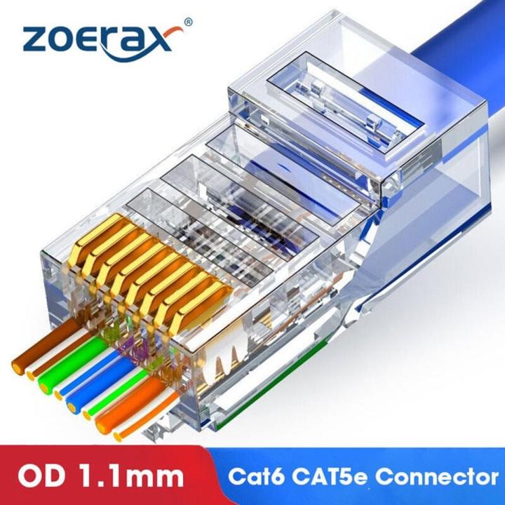 CAT6 CAT5E Pass Through RJ45 Modular Plug Network Connectors UTP 50μ Gold-Plated 8P8C Crimp End ...
