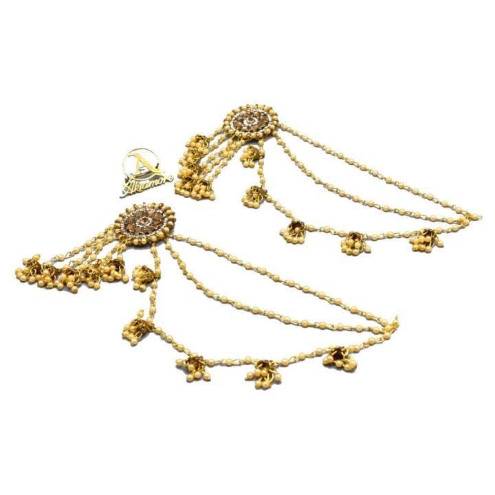 Bahubali earring India Jhumka set with ear chains, Saharay jhumka set South Indian jewelry For ...