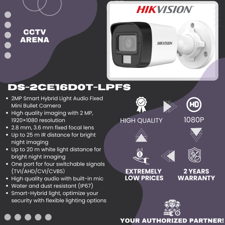 HIKVISION DS-2CE16D0T-LPFS 2MP Smart Hybrid Light Audio Fixed Mini Camera Turbo HD Products ...