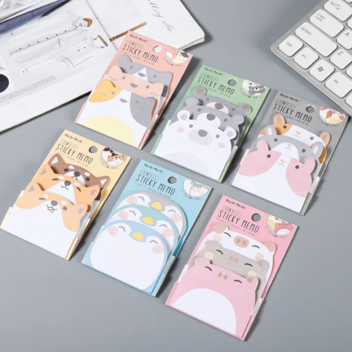 【2024】 Cute Cartoon Sticky Notes 45 Sheets Kawaii Animals Shape Markers ...
